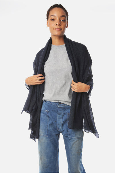 Botto Giuseppe | Navy Melange Barre Knit Cashmere Stole